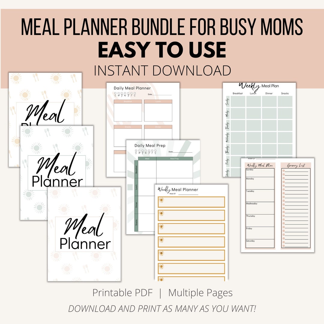 Meal Planner Bundle for Busy Moms, Meal Planner Printable, Meal Plan ...
