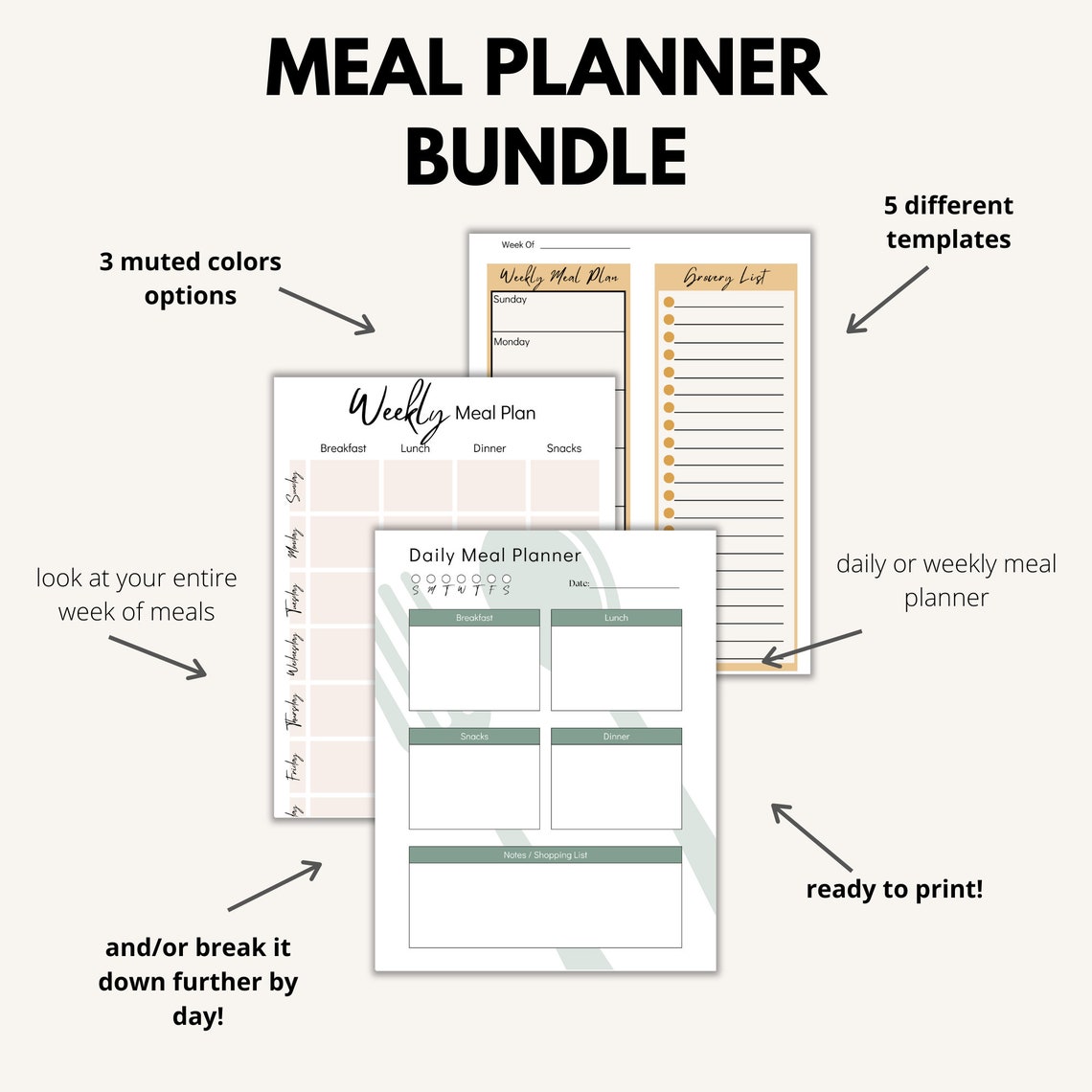 Meal Planner Bundle for Busy Moms, Meal Planner Printable, Meal Plan ...