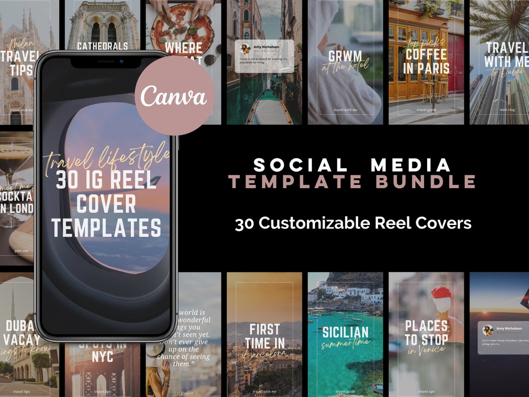 Instagram Reel Cover Templates | 30 Editable Reel Covers for Travel ...