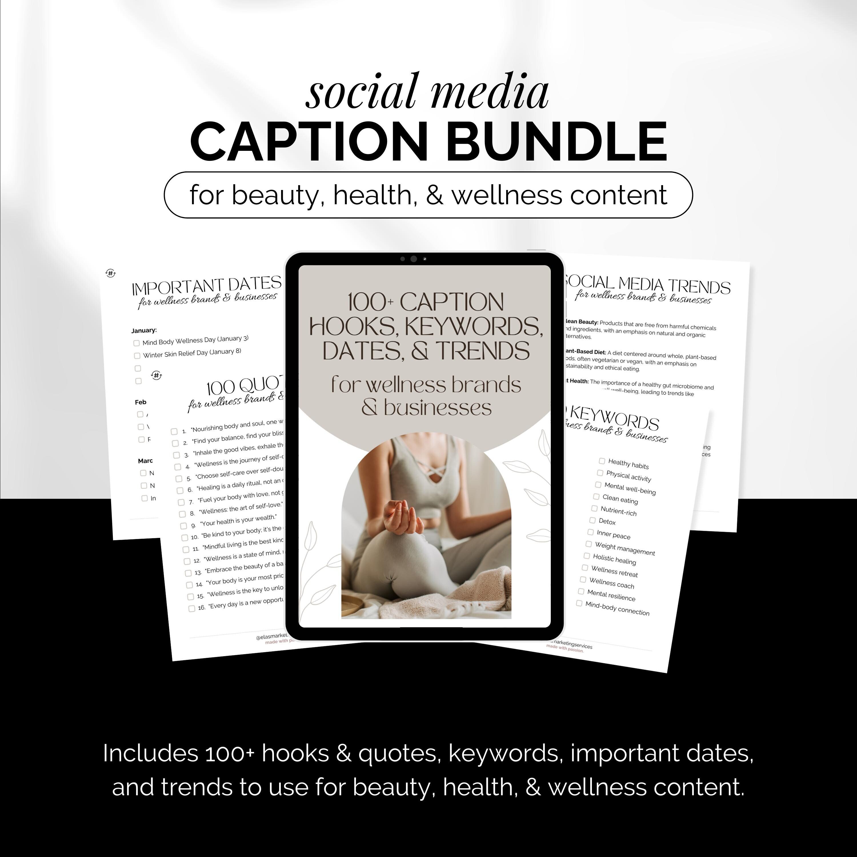 100+ Wellness Caption Hooks, Quotes, & Keywords for Social Media - Etsy