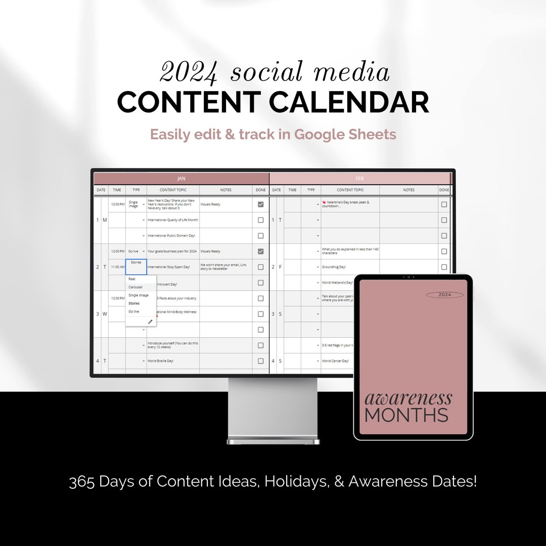 2024 Social Media Content Calendar Bundle Includes Google Sheets ...