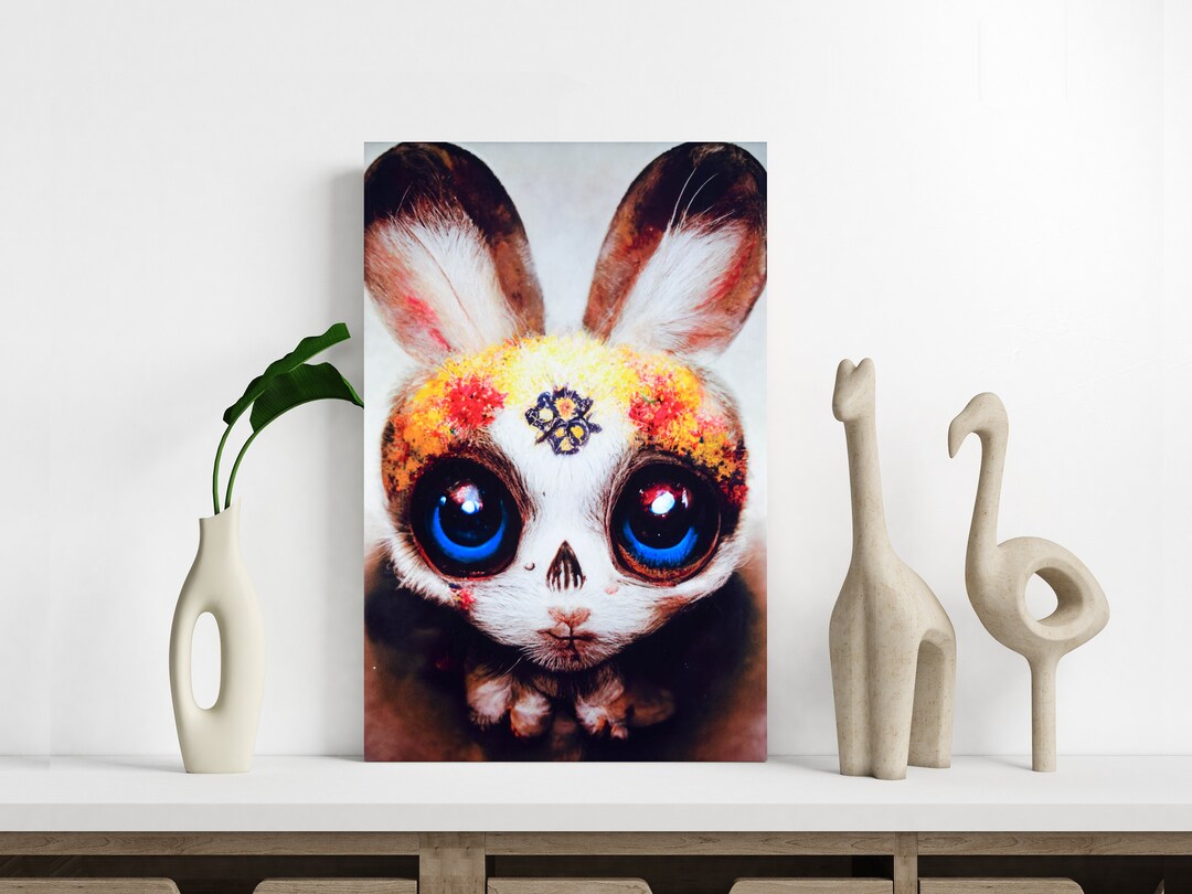 Sugar Skull Bunny Wall Art, 8x12, Day of the Dead Wall Art, Cute Bunny ...