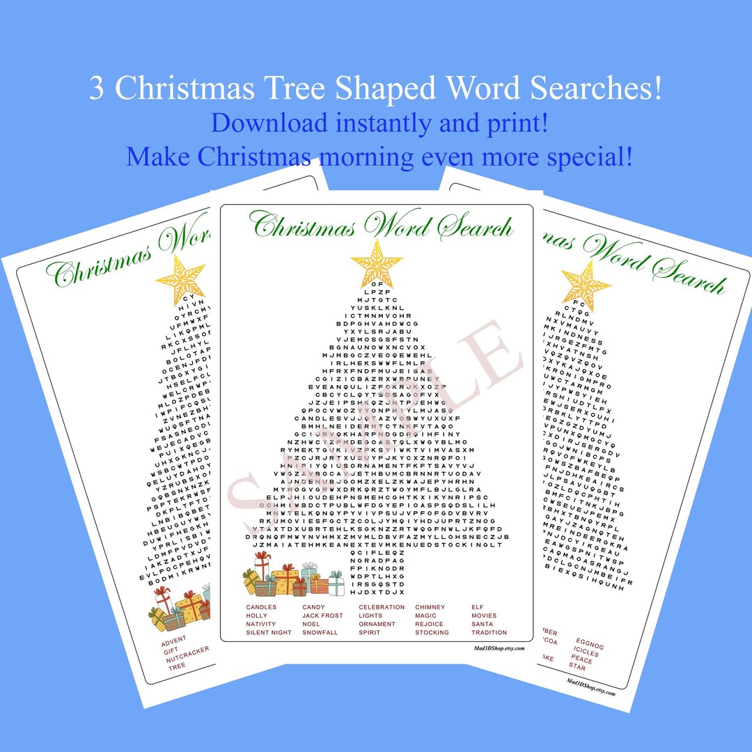 Christmas Word Search Puzzles Activity. 3 Tree Shape Searches Included ...