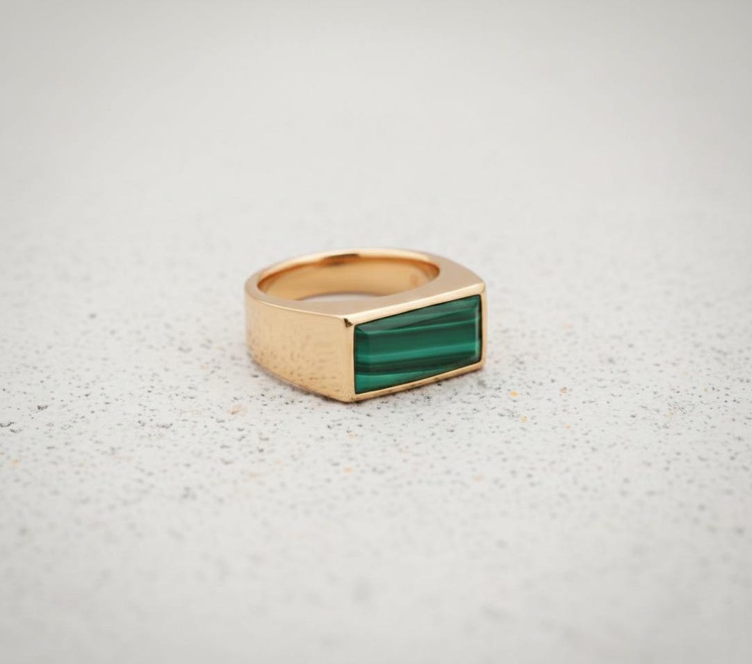 Sterling Silver Malachite Signet Ring, Vintage Style, Mens Pinky Ring ...