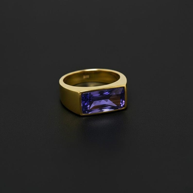 Men's Rectangle Tanzanite Signet Ring, December Birthstone Gift for Him ...