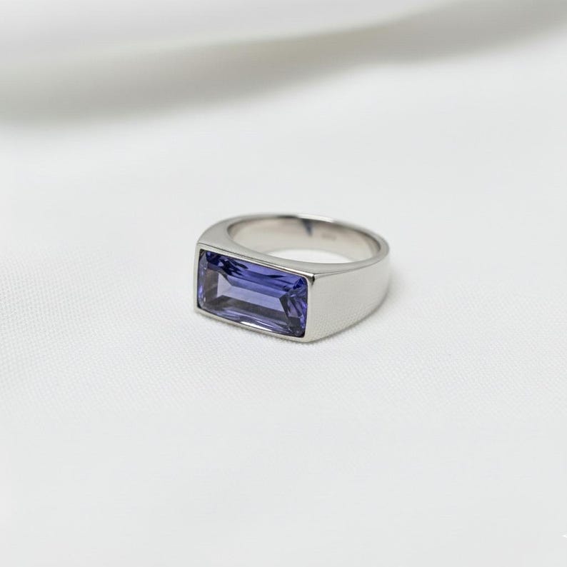 Men's Rectangle Tanzanite Signet Ring, December Birthstone Gift for Him ...