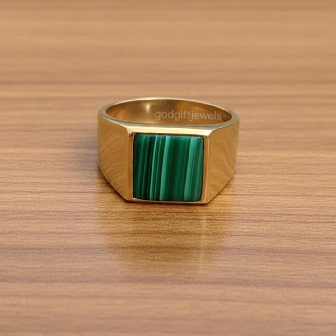 Sterling Silver Malachite Signet Ring, Green Gemstone Engraved Band - Etsy