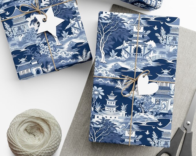 Chinoiserie Wrapping Paper, White and Blue Gift Wrap, Elegant Gift Wrap ...