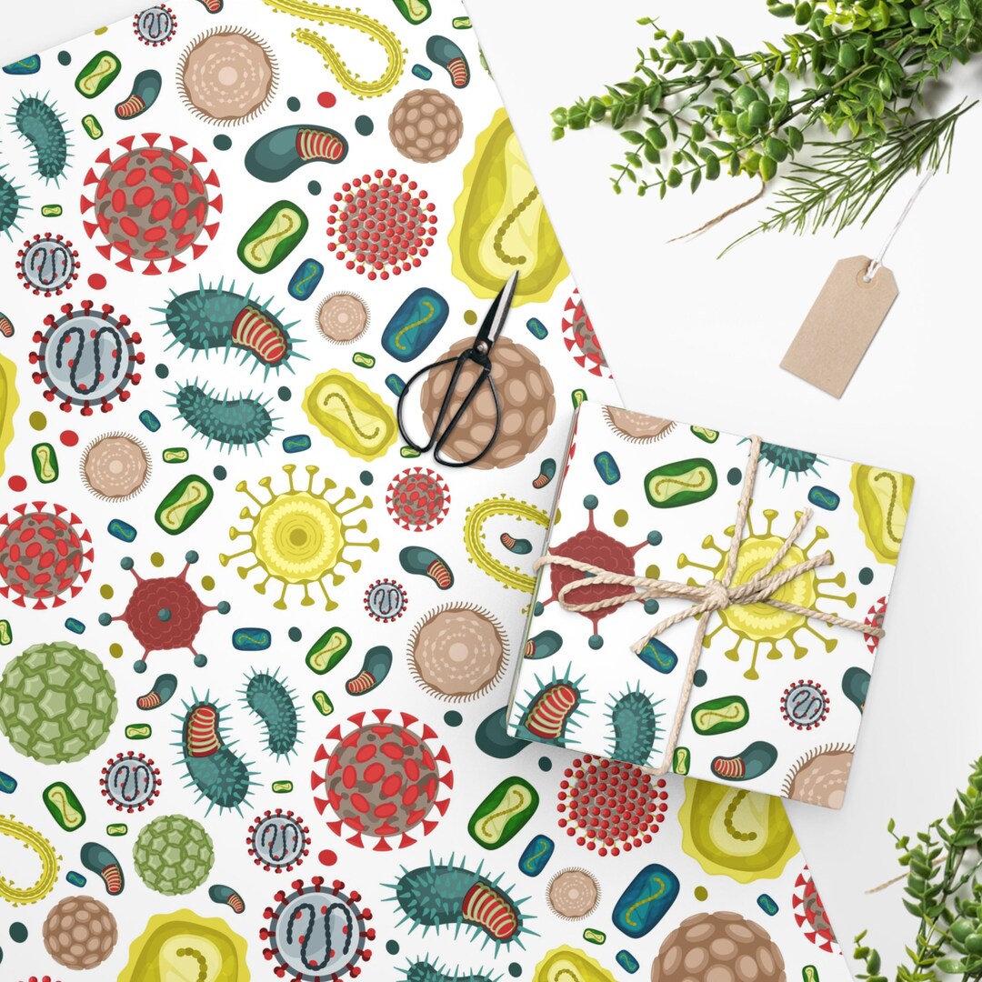 Microbiology Theme Wrapping Paper, Microorganisms Pattern Gift Wrap ...