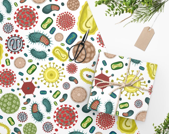 Microbiology Theme Wrapping Paper, Microorganisms Pattern Gift Wrap ...