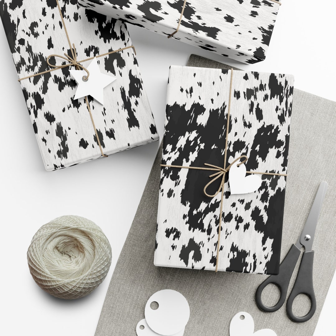 Cow Print Wrapping Paper, Animal Print Gift Wrap, Black and White Paper ...