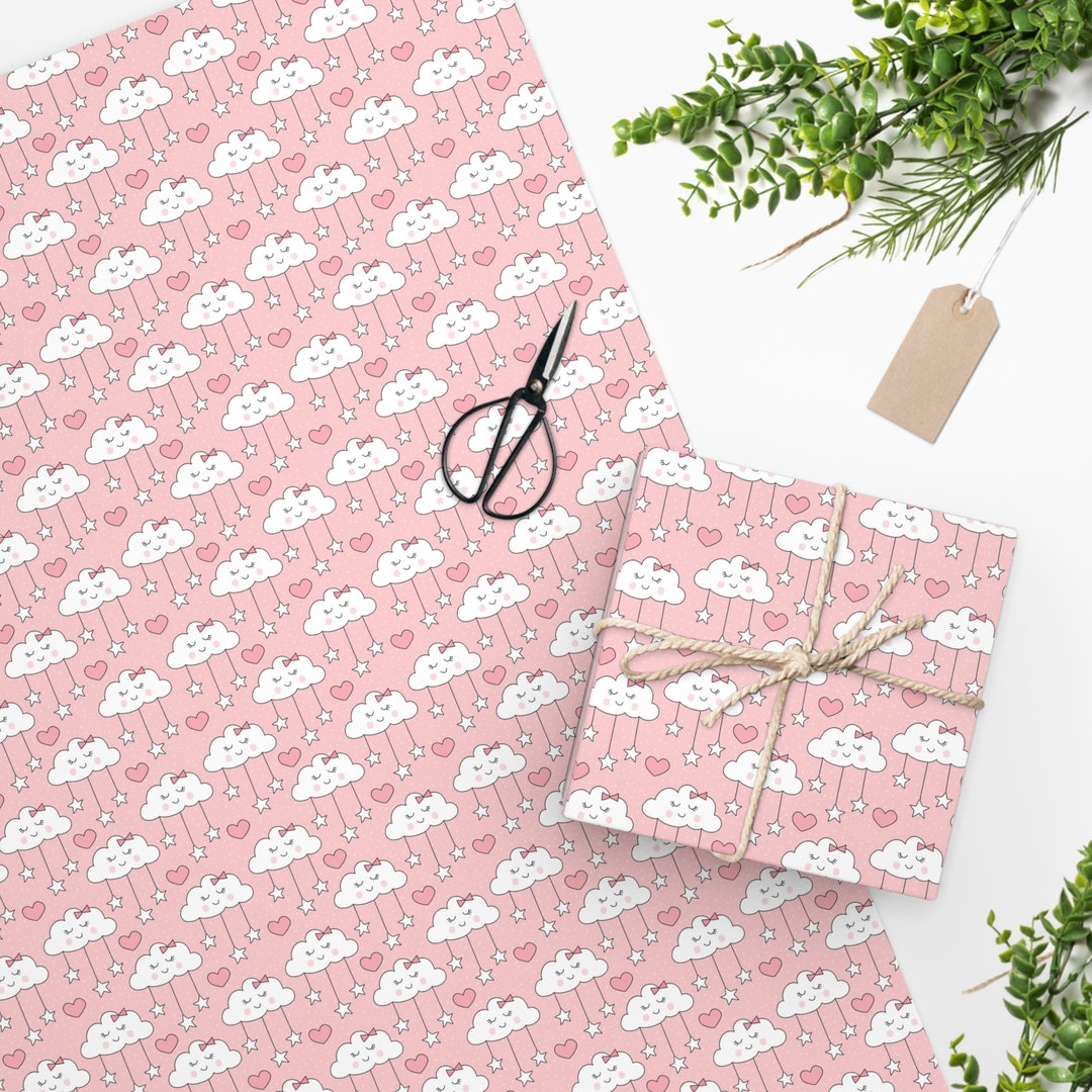 Cute Cloud Wrapping Paper, Cloud Wrapping Paper, Pink Sky Gift Wrap ...