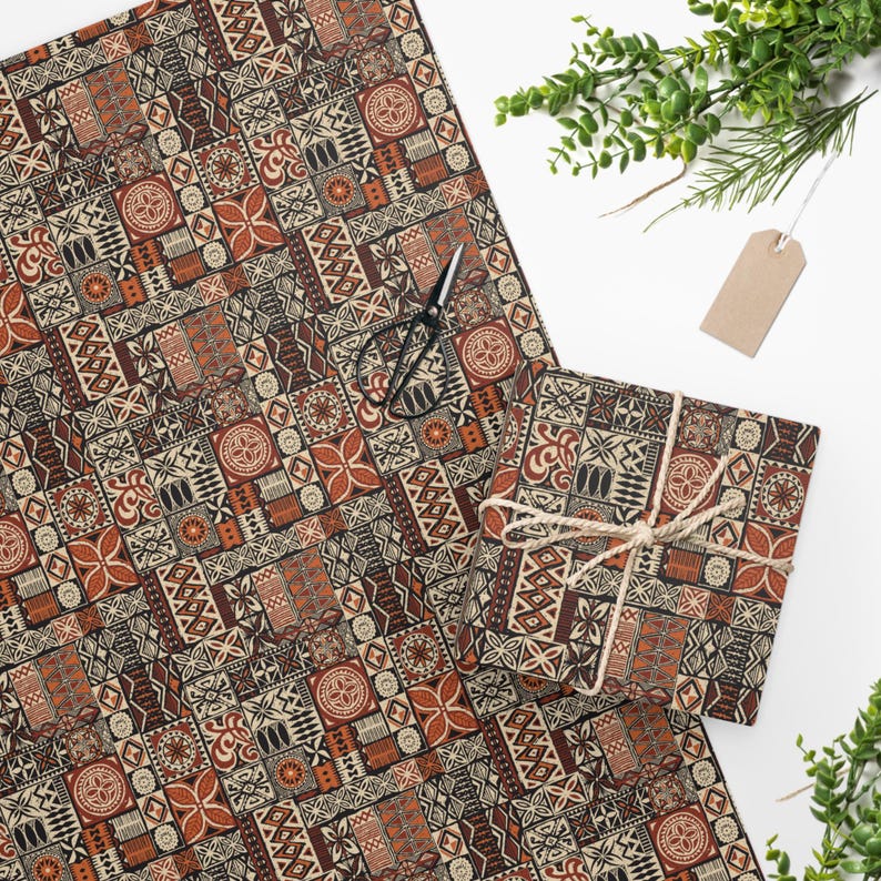 Tapa Design Wrapping Paper, Traditional Hawaiian Tapa Style, Patchwork ...