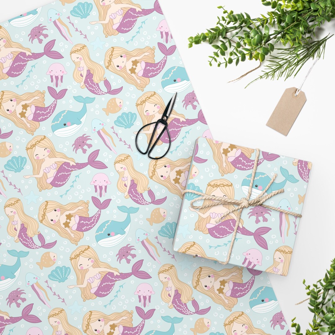 Mermaid Wrapping Paper, Baby Girl Wrapping Paper, Cute Wrapping Paper ...
