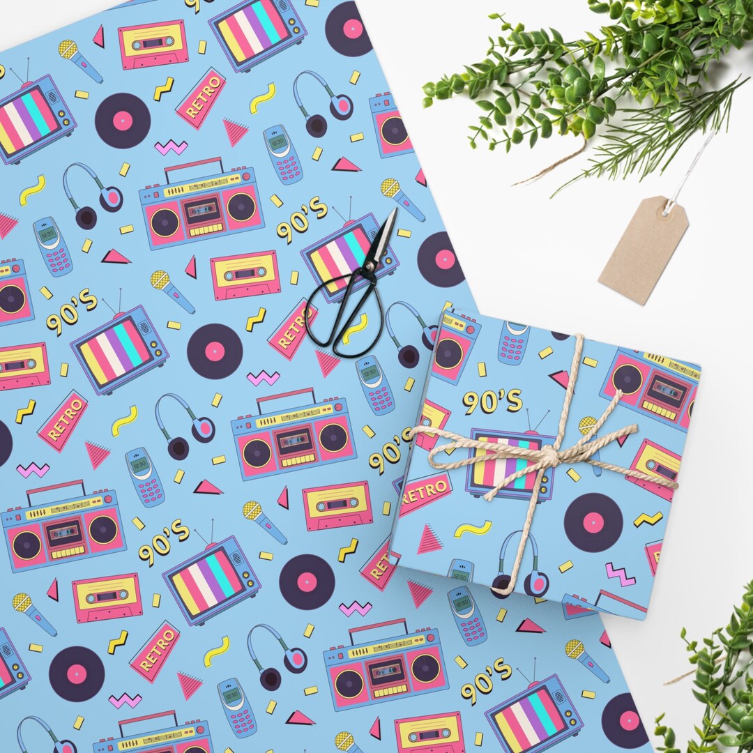 90s Theme Gift Wrapping Paper, Retro Wrapping Paper, 90s Theme Party ...