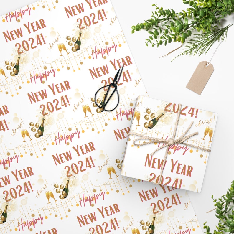 Happy New Year 2024 Wrapping Paper, New Year Gift Wrap, Holidays Gift ...