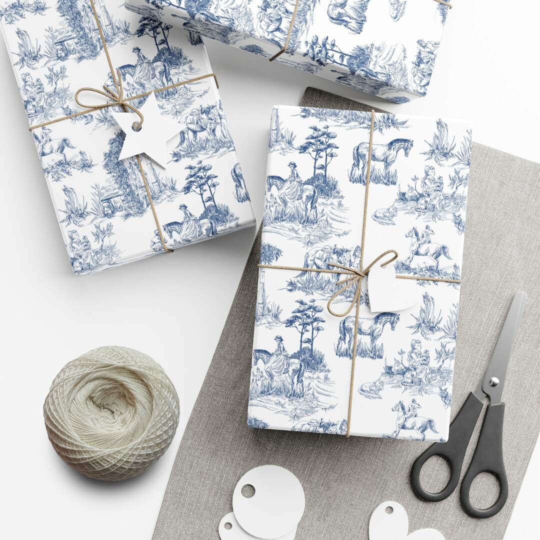 Toile De Jouy Wrapping Paper, White and Blue Gift Wrap, Elegant Gift ...