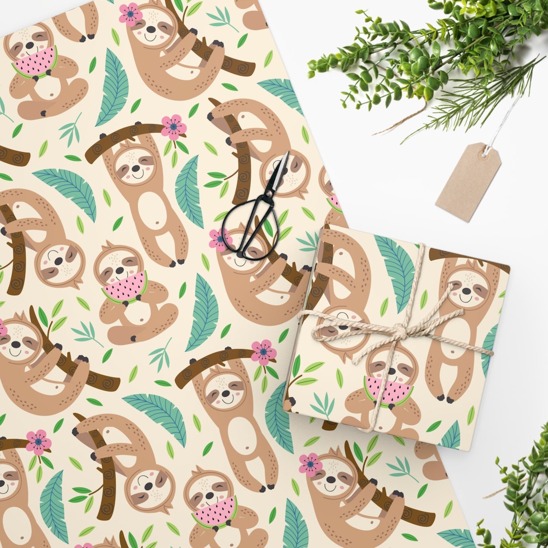 Sloth Wrapping Paper, Baby Girl Gift Wrap, Baby Shower, Kids Birthday ...
