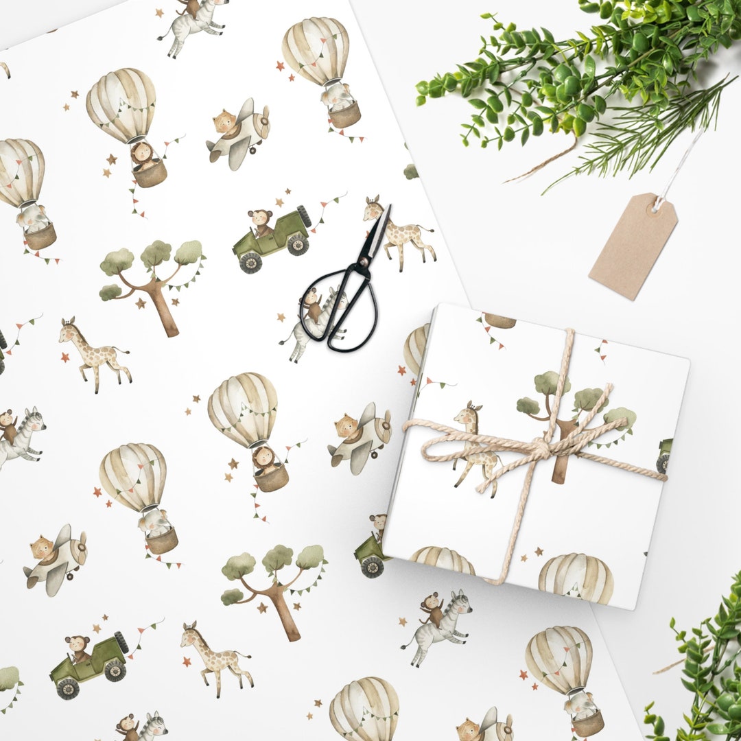 Safari Animals Wrapping Paper, Baby Shower Gift Wrap, Kids Birthday ...