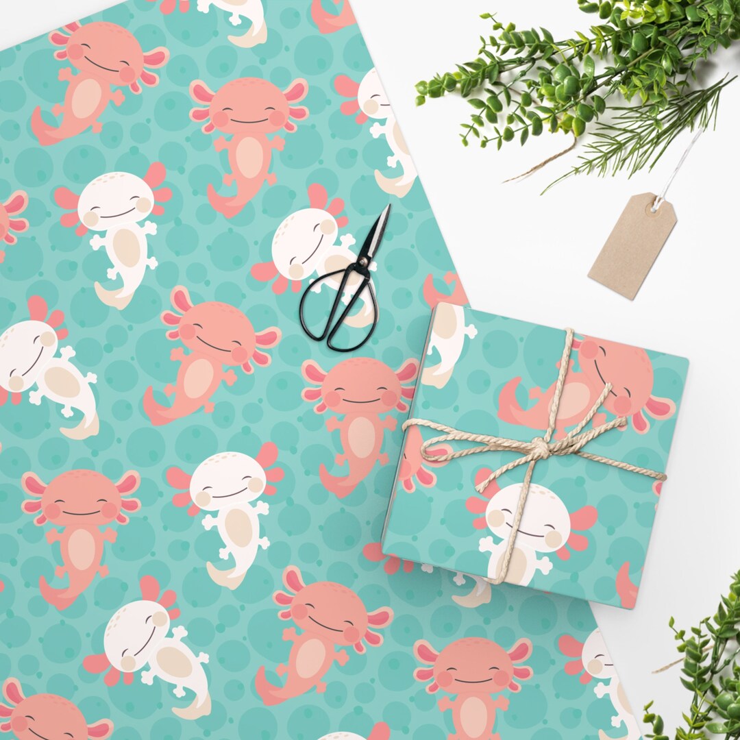 Axolotl Wrapping Paper Kawaii Axolotl Gift Wrap Paper Kids - Etsy