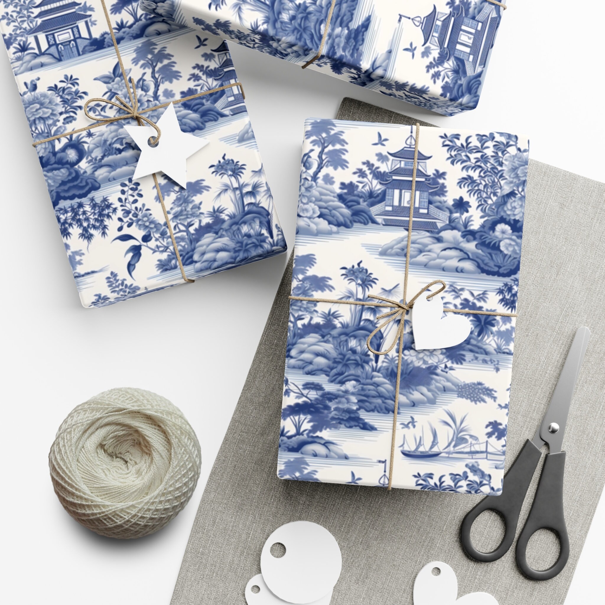 Chinoiserie Wrapping Paper White and Blue Gift Wrap Elegant - Etsy