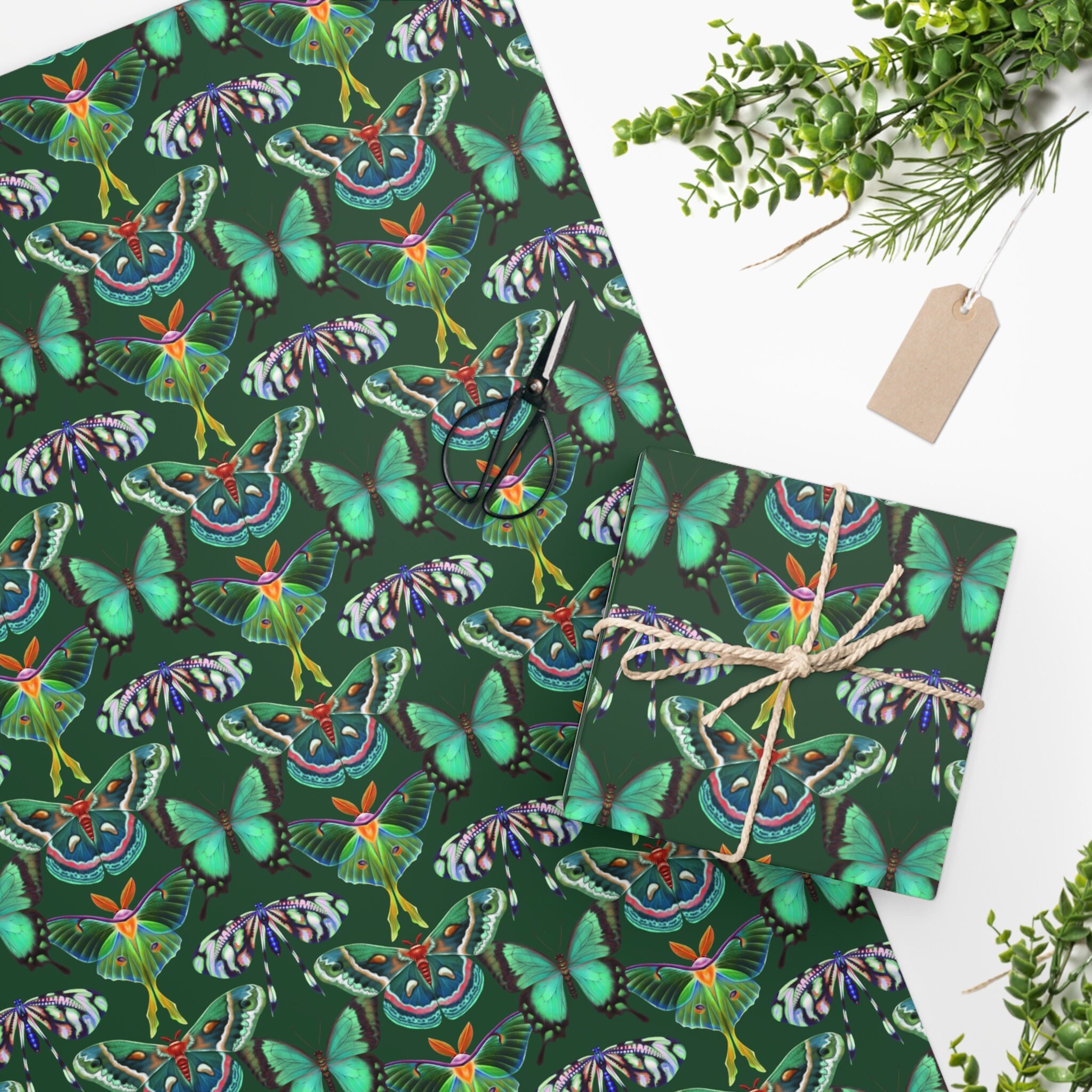 Hunter Butterfly Wrapping Paper, Butterfly Gift Wrap, Green Wrapping ...