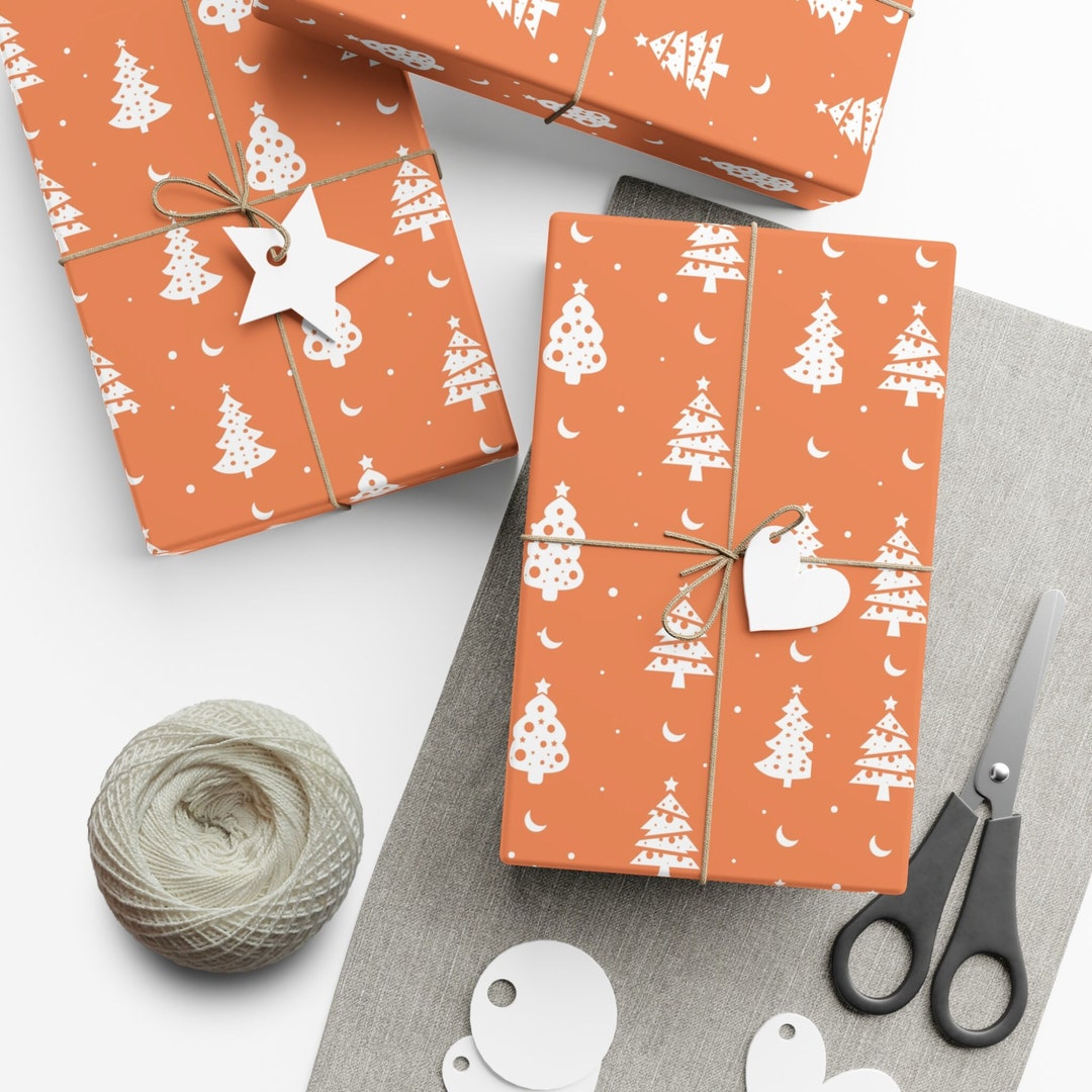 Orange Christmas Wrapping Paper, Holidays Gift Wrap - Etsy