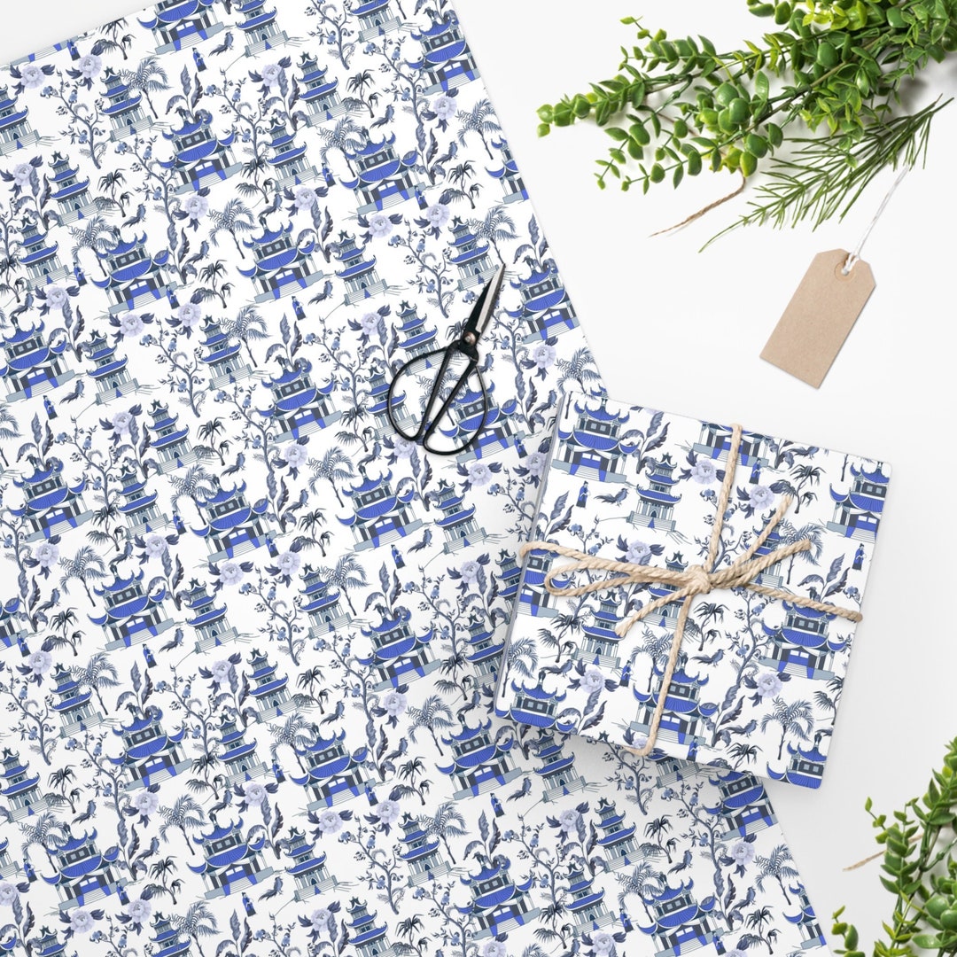 Chinoiserie Style Buddhist Temple Wrapping Paper, Buddhist Garden Gift ...