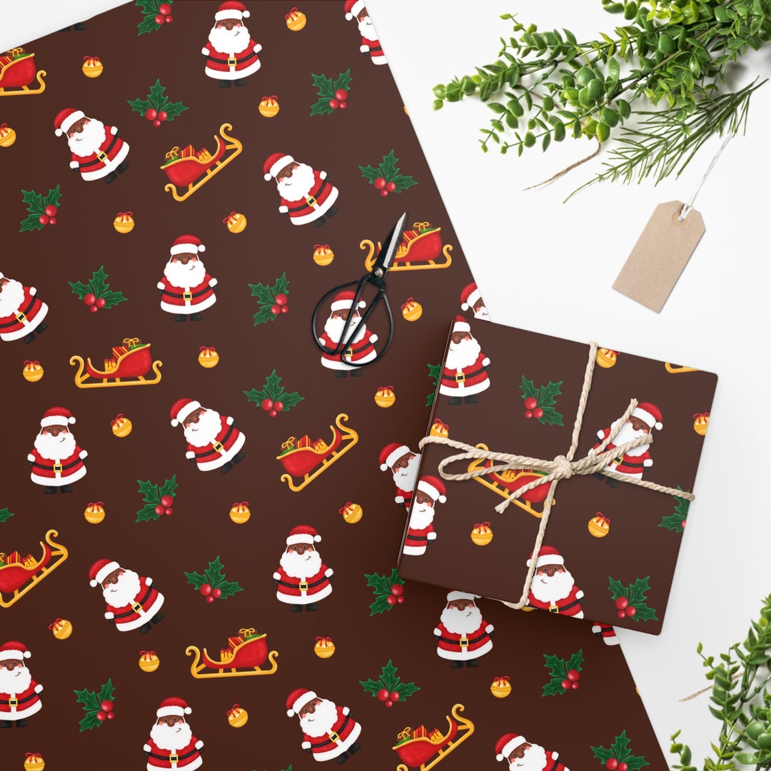 Black Santa Wrapping Paper, Sleigh Gift Wrap, Black Santa Gift Wrap ...