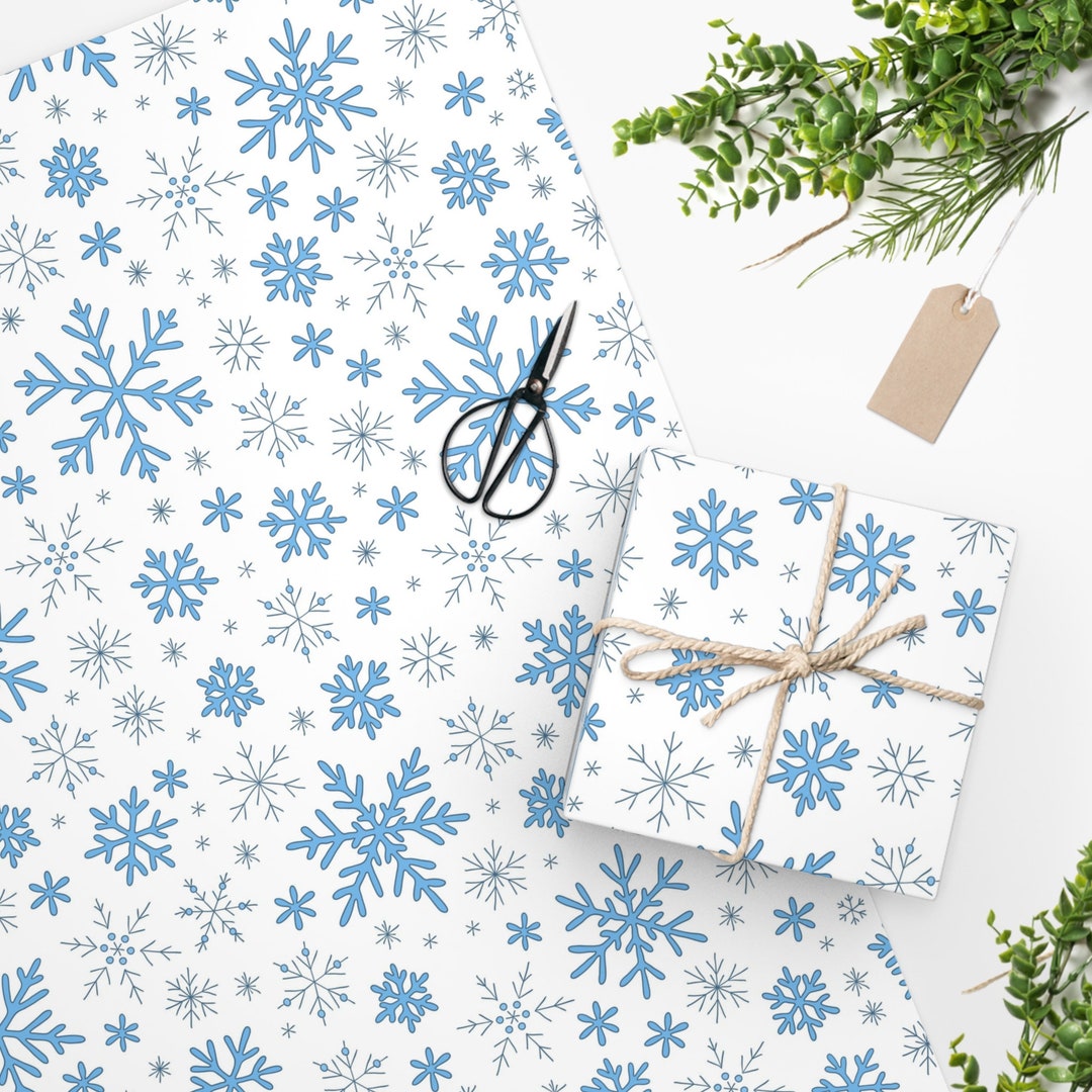 Snowflake Wrapping Paper, Blue and White Snowflake Gift Wrap, Christmas ...