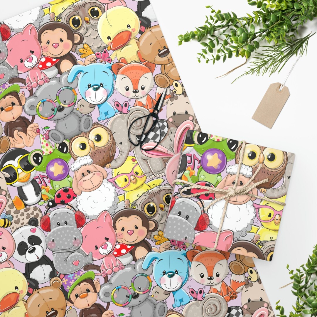 Animal Plushy Wrapping Paper, Cute Zoo Animal Gift Wrap, Animal Lover ...