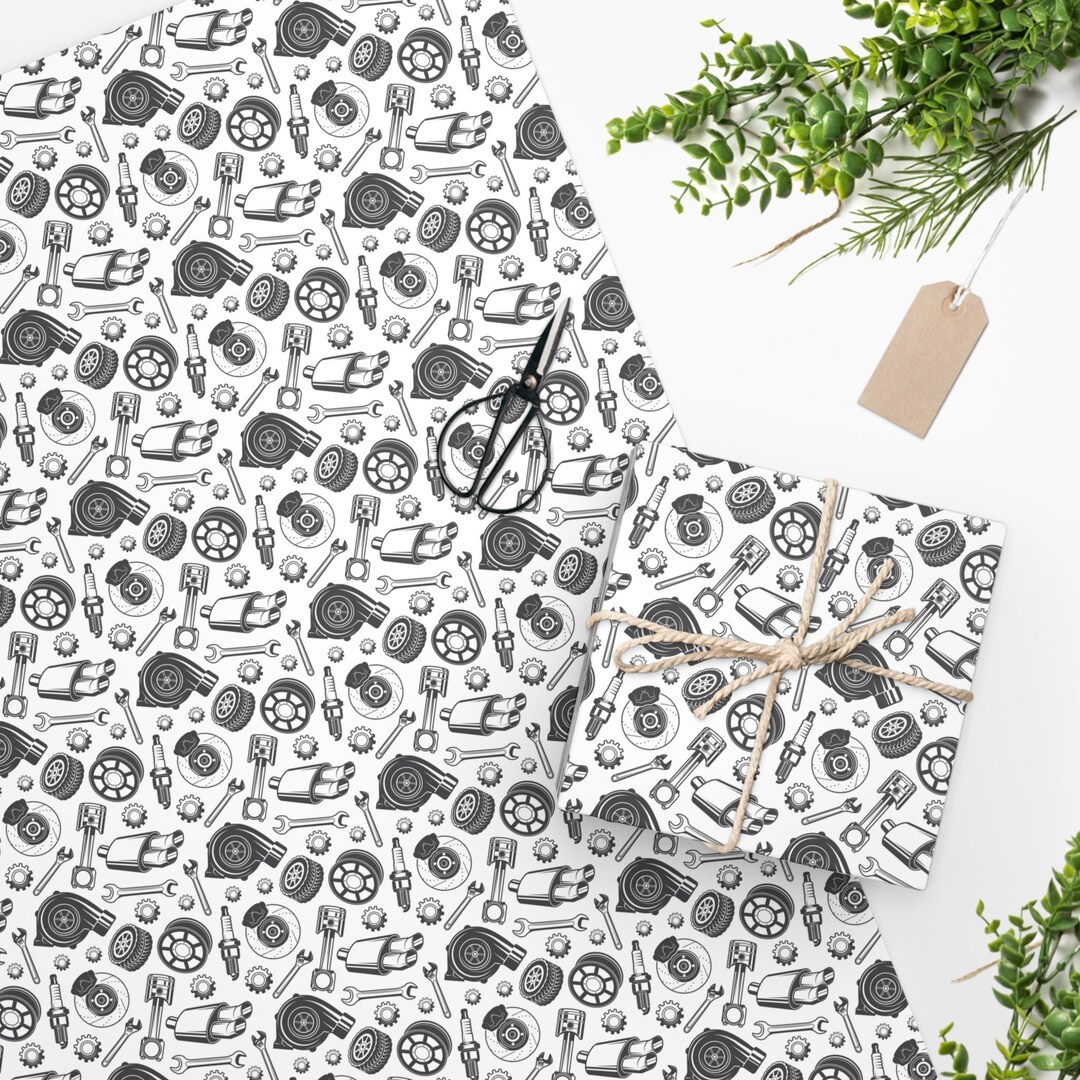 Car Parts and Tools Wrapping Paper, Fathers Day Gift Wrap, Garage Tools ...