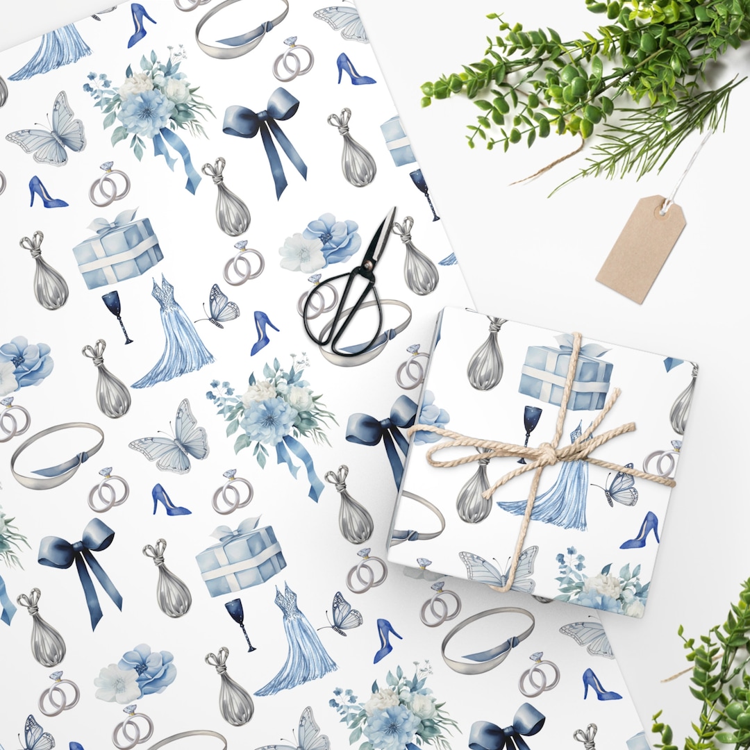 Blue Wedding Wrapping Paper, Bride Wrapping Paper, Bridesmaid Gift Wrap ...