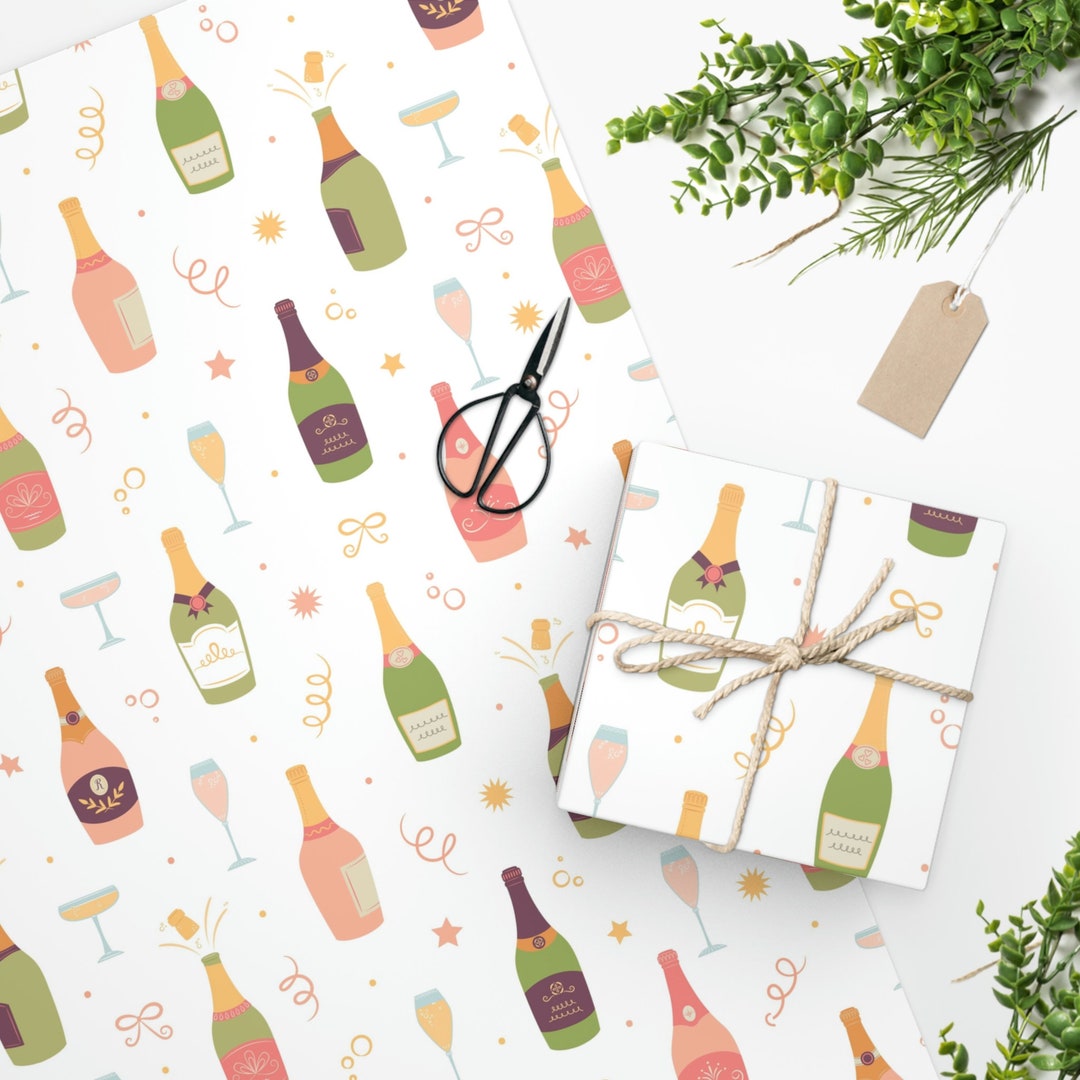 Champagne Bottle Wrapping Paper, Wedding Wrapping Paper, Wedding ...