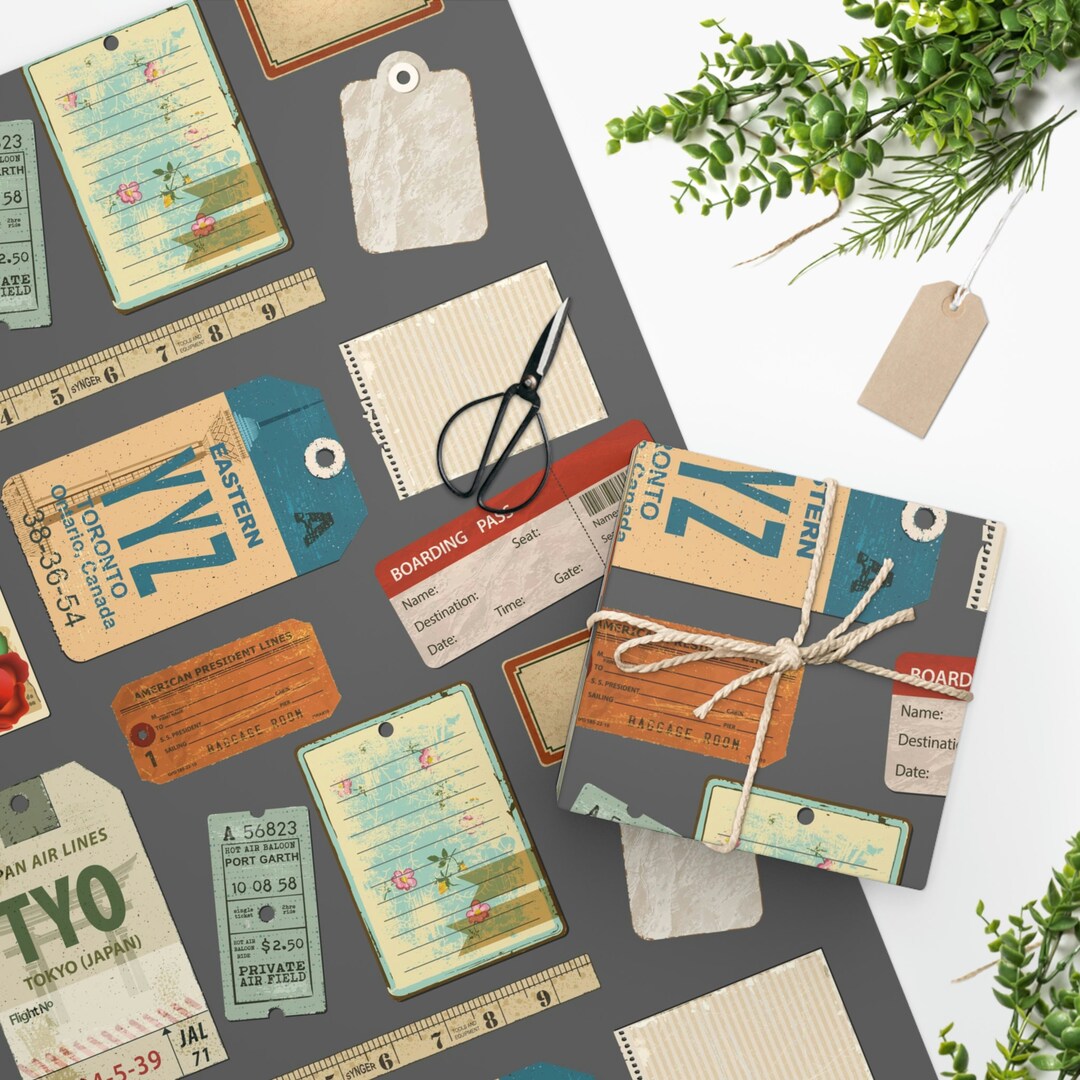 Old Paper Scraps, Luggage Tags, Boarding Pass Wrapping Paper, Great for ...