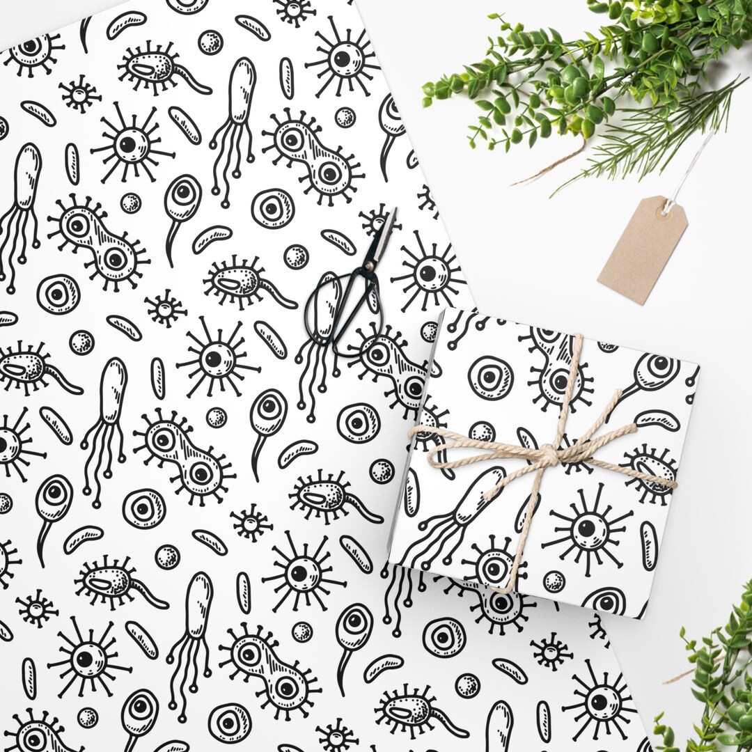 Microbiology Theme Wrapping Paper, Microorganisms Pattern Gift Wrap ...