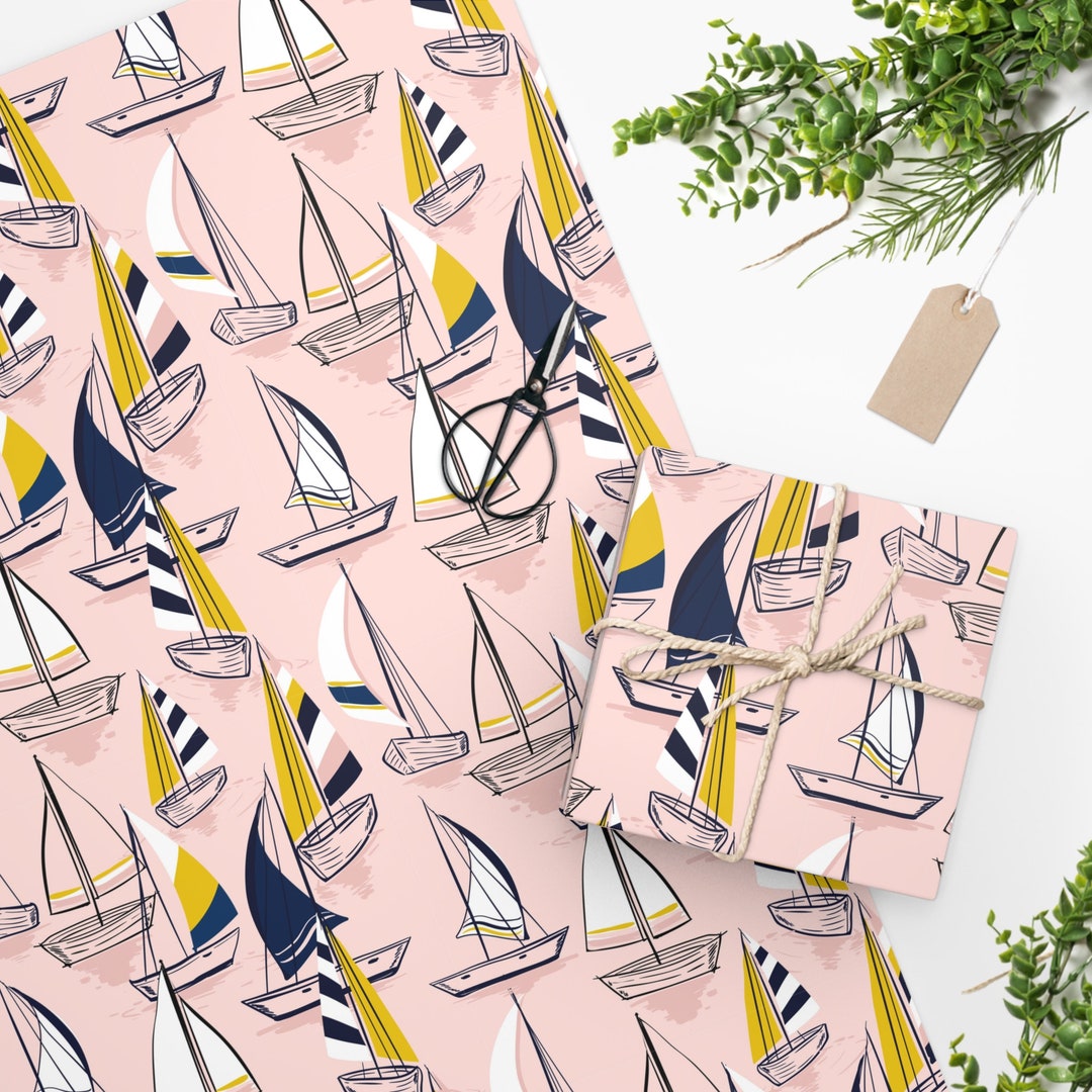 Nautical Wrapping Paper, Pink Sea Life Gift Wrap, Preppy Wrapping Paper ...
