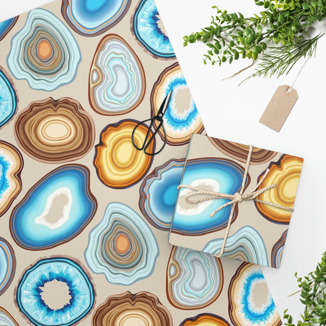 Geology Wrapping Paper, Agate and Geode Cut Pattern Gift Wrap ...