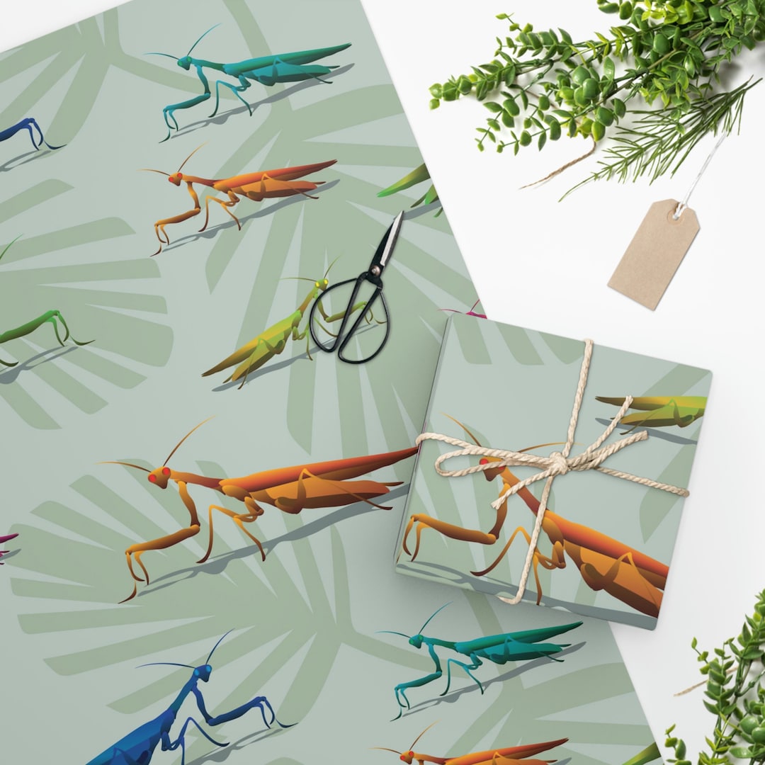 Praying Mantis Wrapping Paper, Entomologist Gift Wrap, Praying Mantis ...