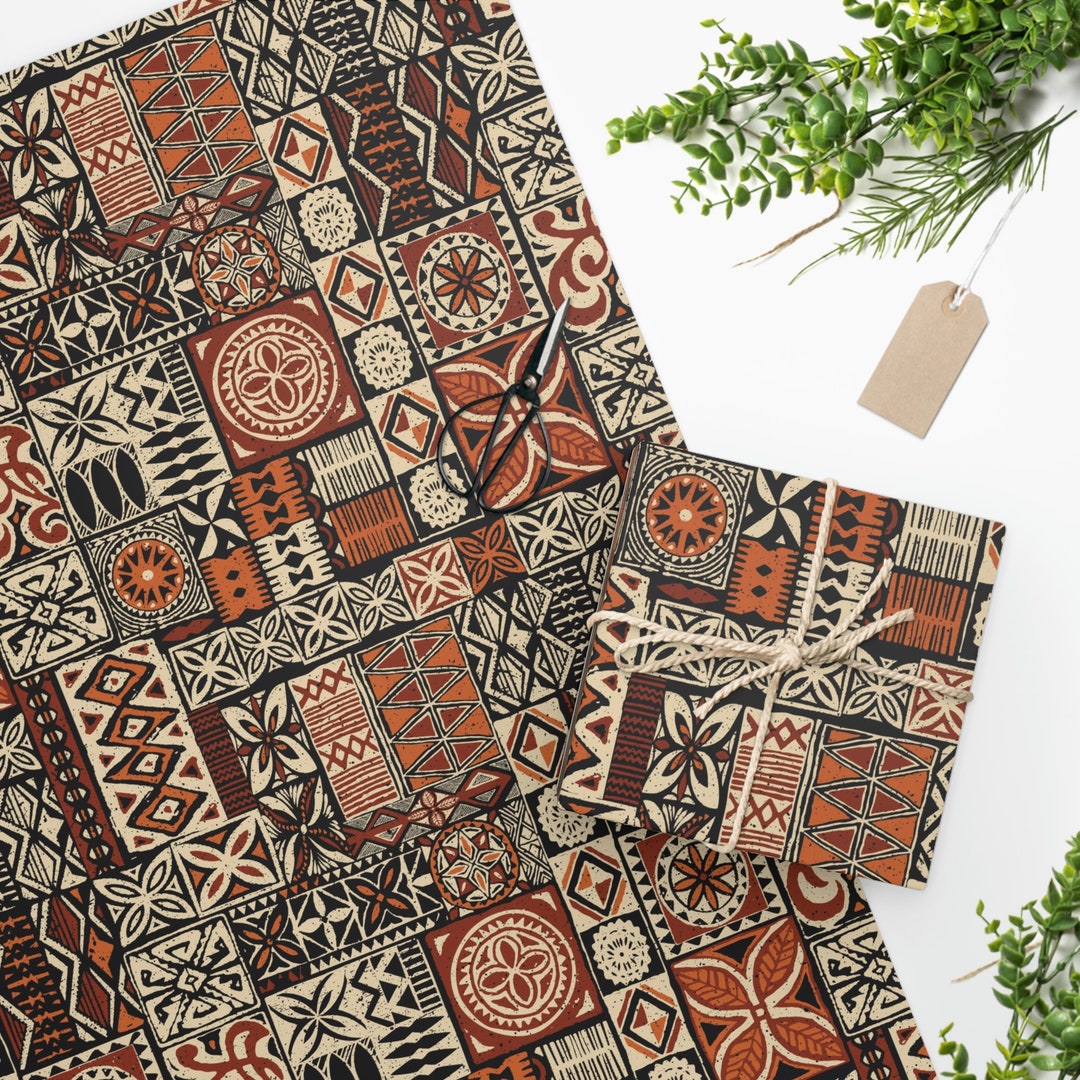 Tapa Design Wrapping Paper, Traditional Hawaiian Tapa Style, Patchwork ...