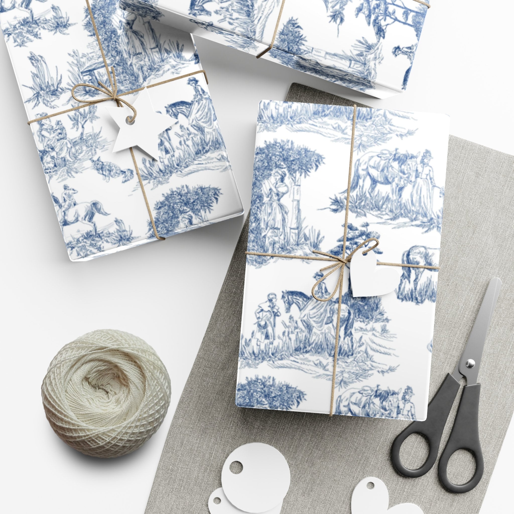 Toile De Jouy Wrapping Paper, White and Blue Gift Wrap, Elegant Gift ...