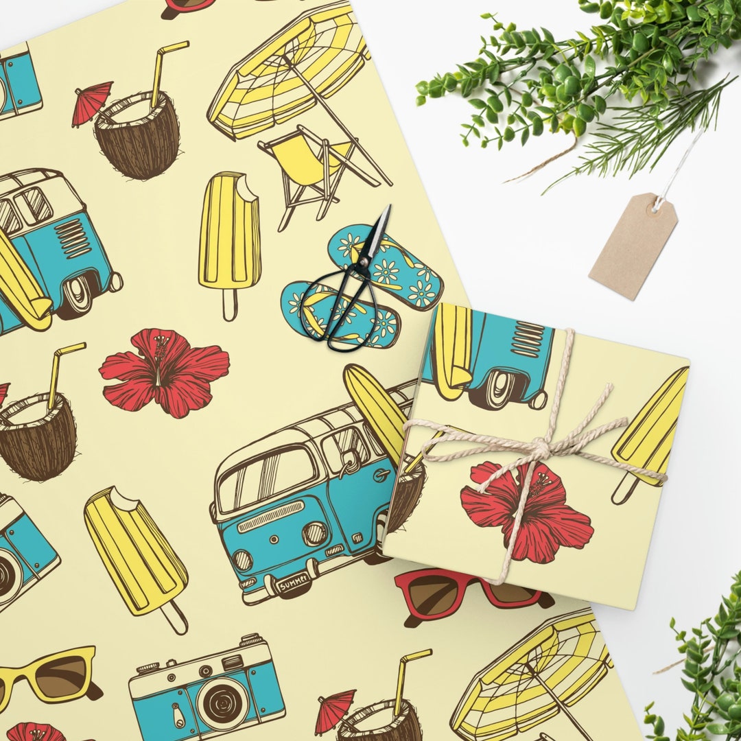 Summer Fun Wrapping Paper, Tropical Theme Gift Wrap, Umbrella Wrapping ...