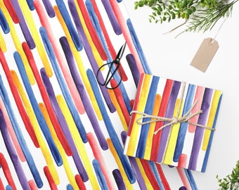 Brushstroke Gift Wrap, Colorful Gift Wrap, Paint Stroke Pattern Paper ...