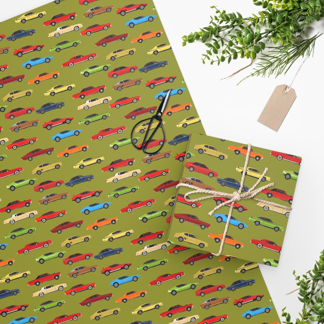 Vintage Cars Wrapping Paper, Baby Boy Gift Wrap, American Muscle Cars ...