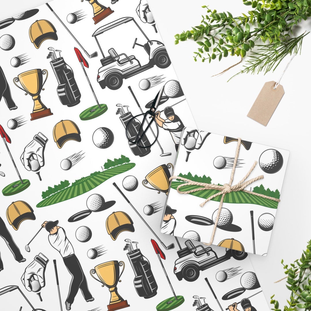 Golf Theme Wrapping Paper, Fathers Day Gift Wrap, Golf Player Wrapping ...