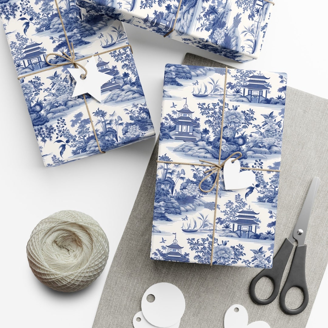 Chinoiserie Wrapping Paper, White and Blue Gift Wrap, Elegant Gift Wrap ...