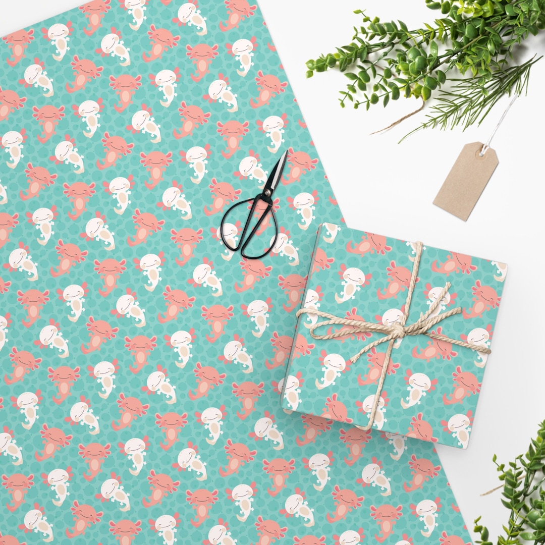 Axolotl Wrapping Paper, Kawaii Axolotl Gift Wrap Paper, Kids Birthday ...