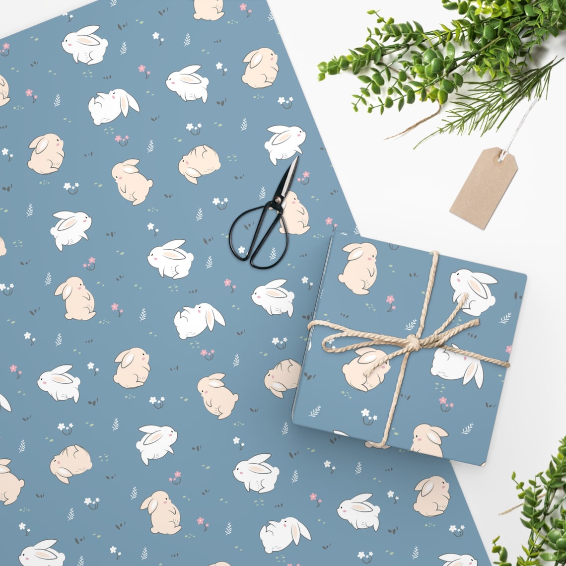 Kawaii Bunny Wrapping Paper, Baby Shower Bunny Gift Wrap, Kids Birthday ...