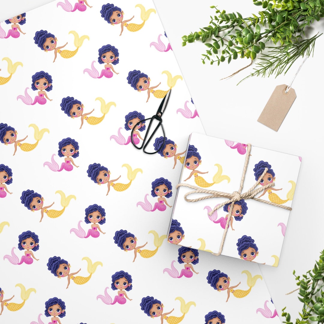 Latina Mermaid Gift Wrap, Mermaid Wrapping Paper, Black Girl Mermaid ...