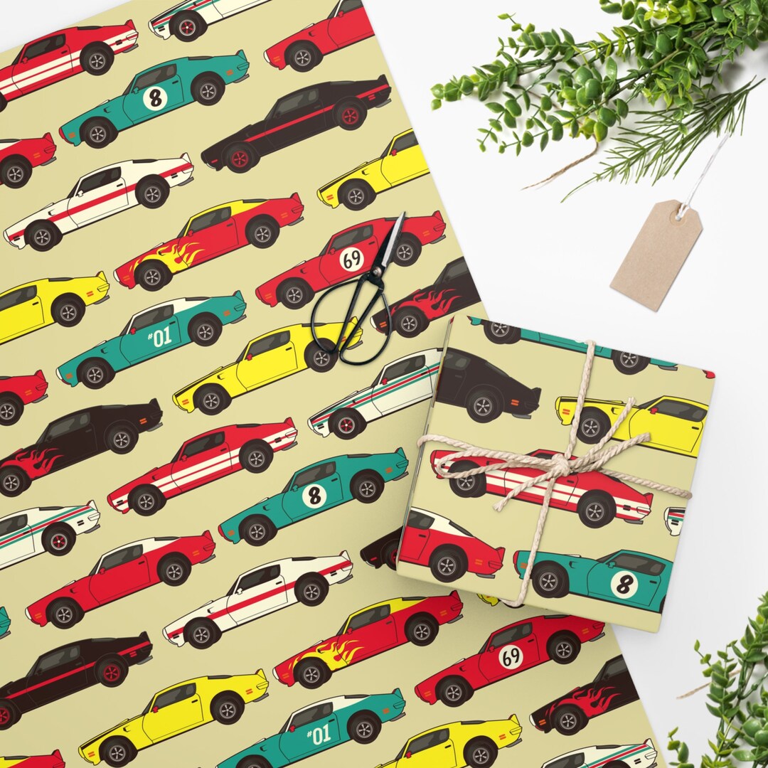 Car Lover Gift Wrap, Vintage Cars Design Paper, American Muscle Cars ...